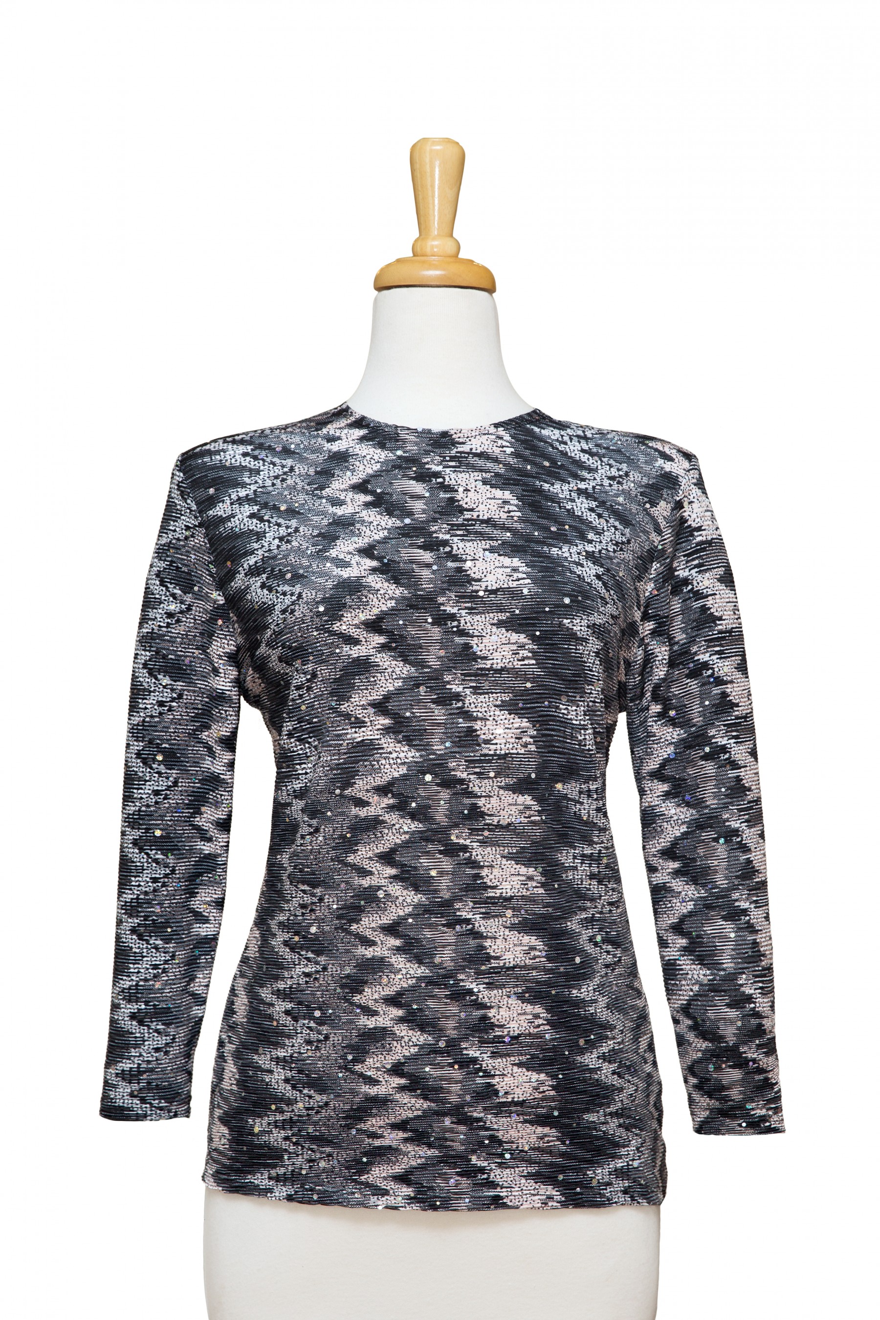 Plus Size Black Ivory And Light Pink Pleated Sequins 3 4 Sleeve Top